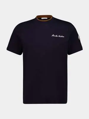 Moncler Navy Embroidered Cotton T-shirt - Blue