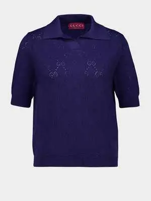 Gucci Cotton-silk Gg Pointelle Polo Shirt - Blue