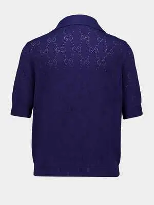 Gucci Cotton-silk Gg Pointelle Polo Shirt - Blue