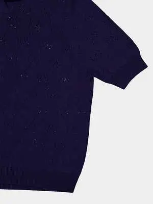 Gucci Cotton-silk Gg Pointelle Polo Shirt - Blue