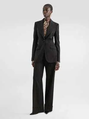 Dolce & Gabbana Single-breasted Pinstripe Wool Jacket - Black