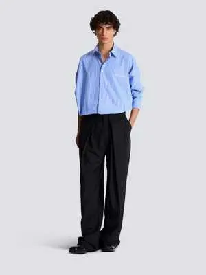Balmain Relaxed Fit Striped Cotton Shirt - Blue