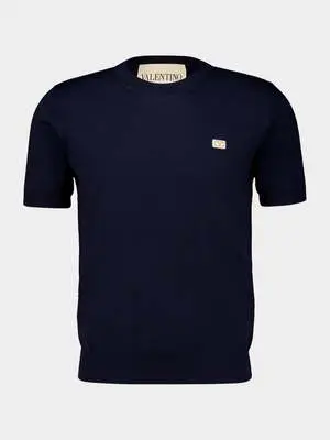 Valentino Garavani Navy Virgin Wool Knit T-shirt - Blue