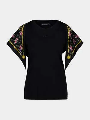 Dolce & Gabbana Cotton T-shirt With Scarf Detail - Black