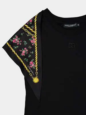 Dolce & Gabbana Cotton T-shirt With Scarf Detail - Black