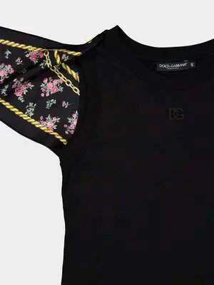 Dolce & Gabbana Cotton T-shirt With Scarf Detail - Black