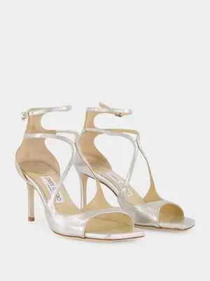 JIMMY CHOO Azia 75 Glitter Leather Sandals - Beige