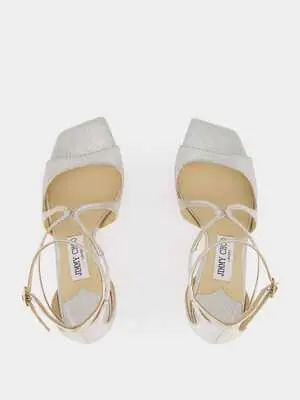 JIMMY CHOO Azia 75 Glitter Leather Sandals - Beige