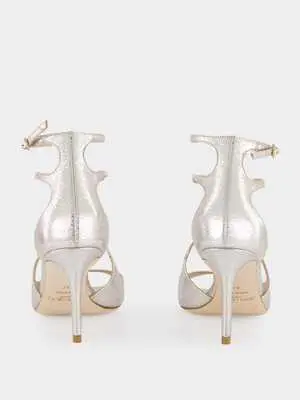 JIMMY CHOO Azia 75 Glitter Leather Sandals - Beige