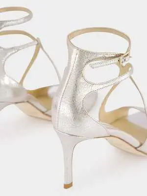 JIMMY CHOO Azia 75 Glitter Leather Sandals - Beige