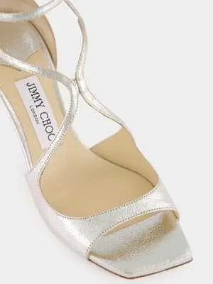 JIMMY CHOO Azia 75 Glitter Leather Sandals - Beige