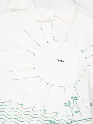 Prada White And Printed Cotton Bowling Shirt - Green