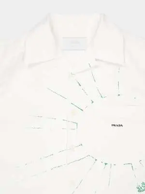 Prada White And Printed Cotton Bowling Shirt - Green
