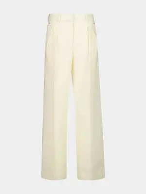Moncler Natural Wide-Leg Cotton Gabardine Trousers Beige