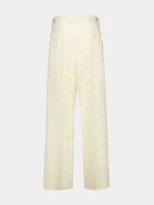 Moncler Natural Wide-leg Cotton Gabardine Trousers - Beige