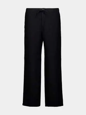 120% Lino Drawstring Linen Pants - Black