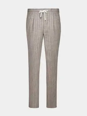 Brunello Cucinelli Chalk Stripe Linen Trousers - Brown