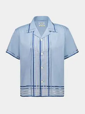 BODE Ribbon Plaid Short Sleeve Shirt - Blue