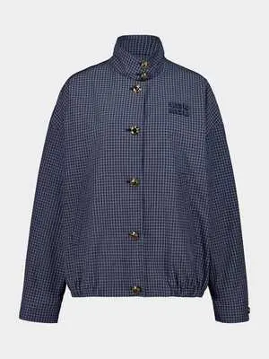 Miu Miu Navy Checked Technical Blouson Jacket - Blue
