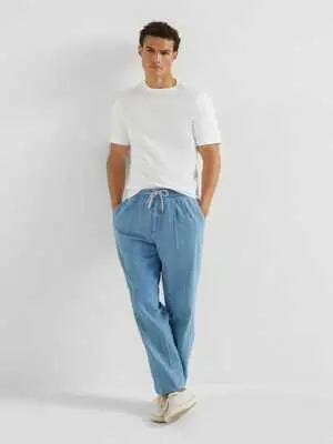 Brunello Cucinelli Light Denim Drawstring Trousers - Blue