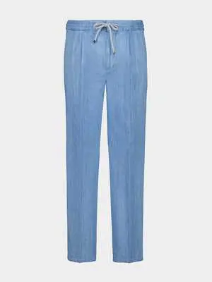 Brunello Cucinelli Light Denim Drawstring Trousers - Blue