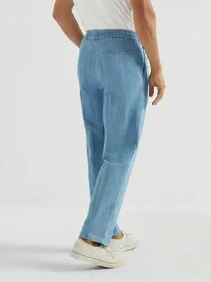 Brunello Cucinelli Light Denim Drawstring Trousers - Blue
