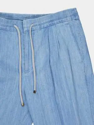 Brunello Cucinelli Light Denim Drawstring Trousers - Blue