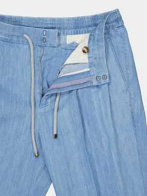 Brunello Cucinelli Light Denim Drawstring Trousers - Blue