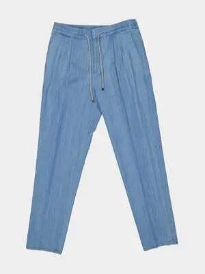 Brunello Cucinelli Light Denim Drawstring Trousers - Blue
