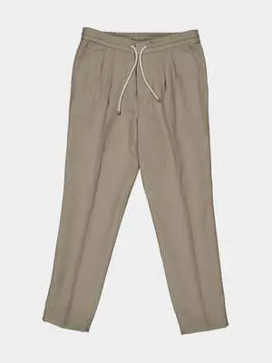 Brunello Cucinelli Linen And Cotton Drawstring Trousers - Green