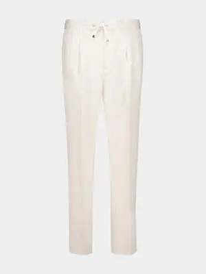 Brunello Cucinelli Off- Linen Cotton Drawstring Trousers - White