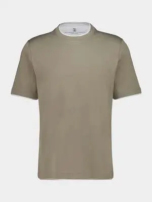 Brunello Cucinelli Khaki Faux-layered Cotton T-shirt - Green