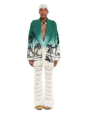 Alanui Wave Bloom Jacquard Icon Fit Cardigan - Green
