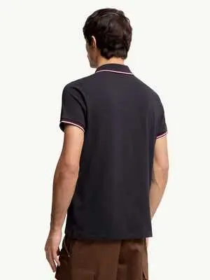 Moncler Navy Tricolour Cotton Polo Shirt - Blue
