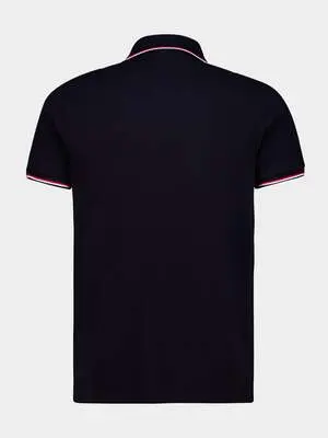 Moncler Navy Tricolour Cotton Polo Shirt - Blue