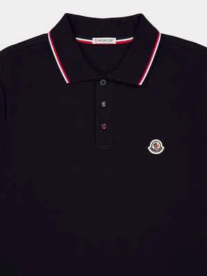 Moncler Navy Tricolour Cotton Polo Shirt - Blue