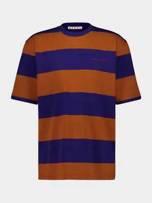 Marni Ocean And Tobacco Stripe Cotton T-shirt - Brown