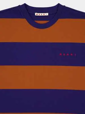Marni Ocean And Tobacco Stripe Cotton T-shirt - Brown