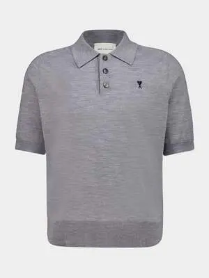 Ami Wool Short Sleeves De Coeur Polo - Grey