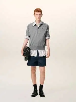 Ami Wool Short Sleeves De Coeur Polo - Grey