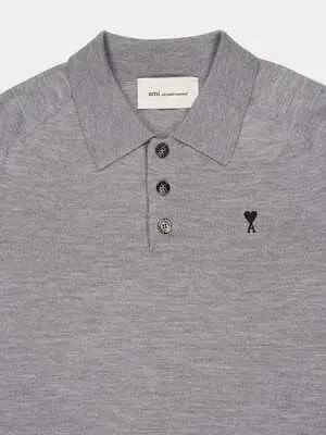 Ami Wool Short Sleeves De Coeur Polo - Grey