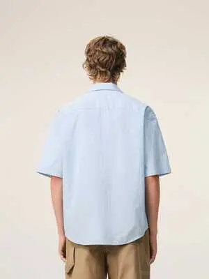 AMI Paris Cotton Short Sleeve De Coeur Boxy Shirt - Blue