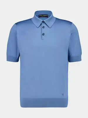 Dolce & Gabbana Celeste Short-sleeve Silk Polo Shirt - Blue