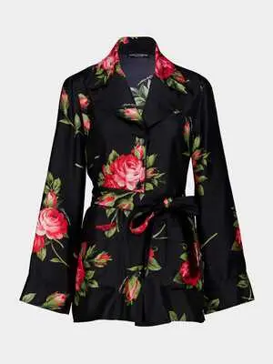 Dolce & Gabbana Rose Bouquet-print Silk Twill Vanity Shirt - Black