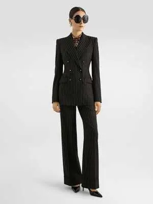 Dolce & Gabbana Pinstripe Bi-stretch Wool Trousers - Black