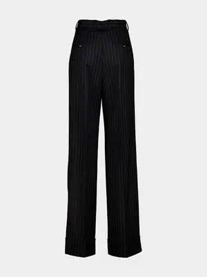 Dolce & Gabbana Pinstripe Bi-stretch Wool Trousers - Black