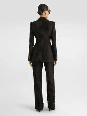 Dolce & Gabbana Pinstripe Bi-stretch Wool Trousers - Black