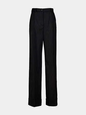 Dolce & Gabbana Pinstripe Bi-stretch Wool Trousers - Black
