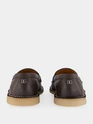 Dolce & Gabbana Leather Loafers With Dg Detail - Brown