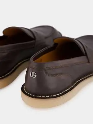 Dolce & Gabbana Leather Loafers With Dg Detail - Brown